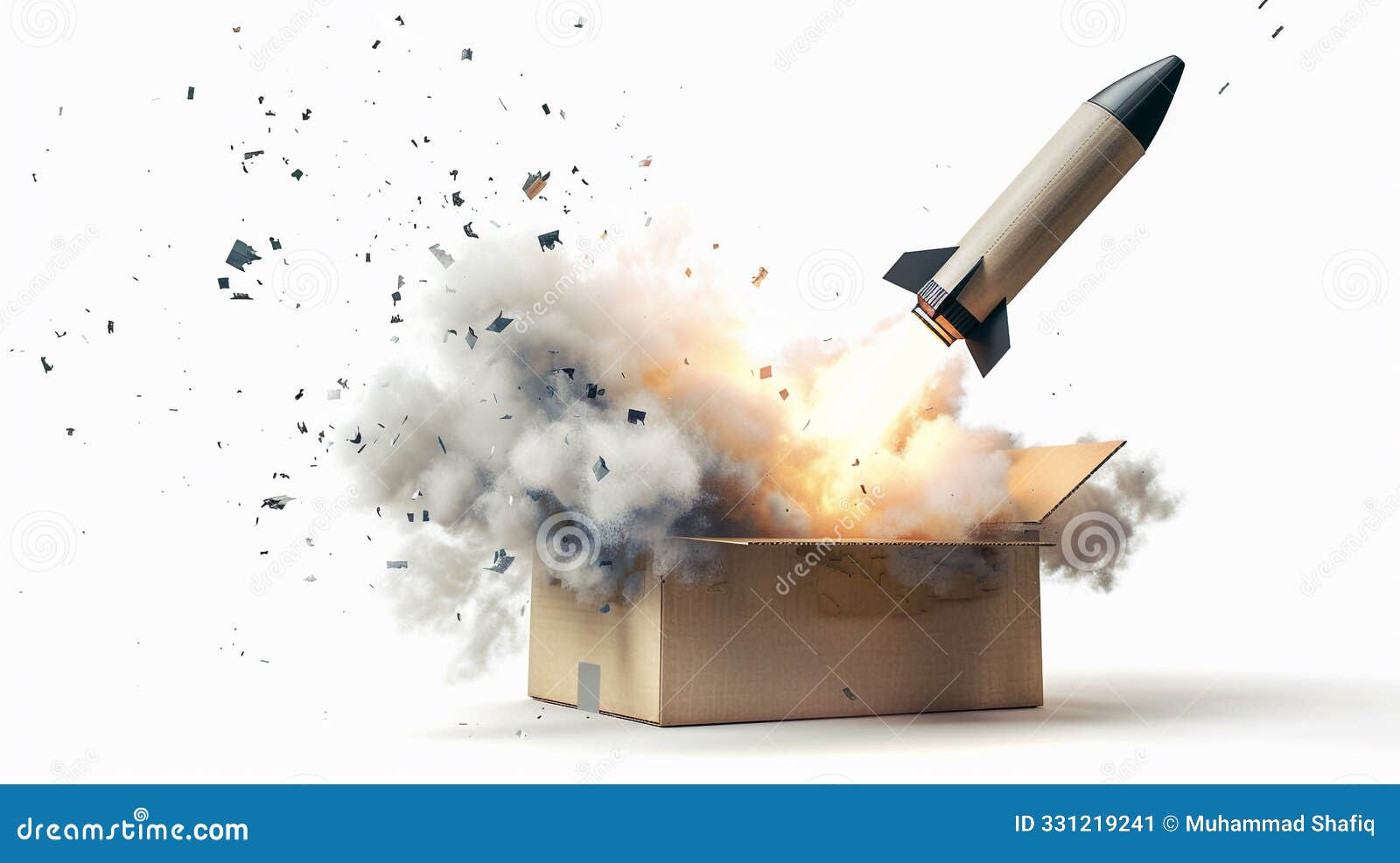 Small Rocket Bursting Out of a Cardboard Box, Captured Mid-air with ...