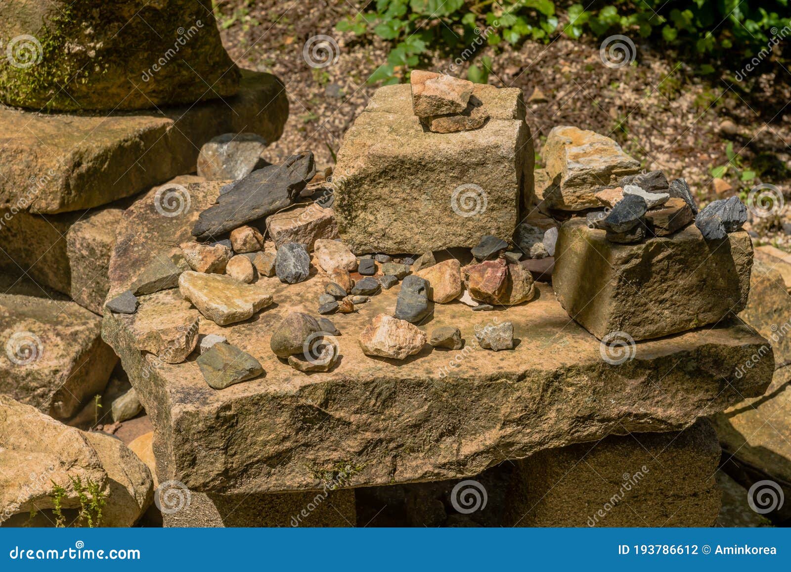 Small Rocks on Flat Boulder in Public Park Stock Photo - Image of ...