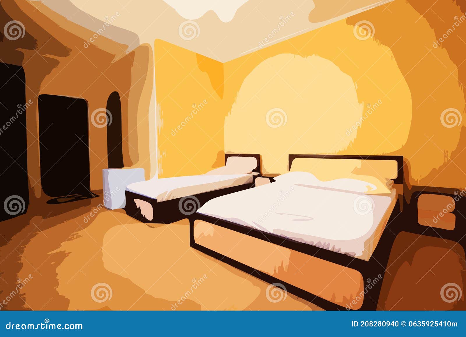 Small Room in a Budget Hotel Stock Vector - Illustration of bedroom ...