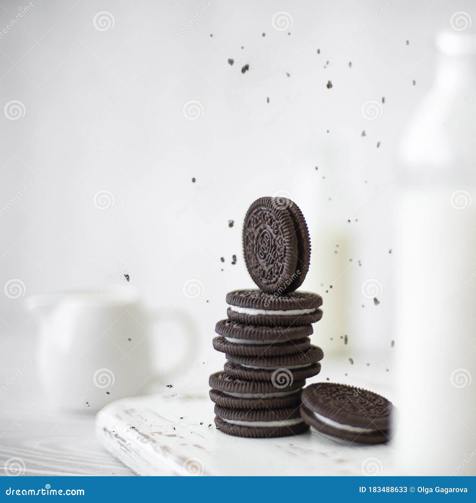 Small Round Chocolate Chip Cookies with Milk Editorial Stock Photo ...