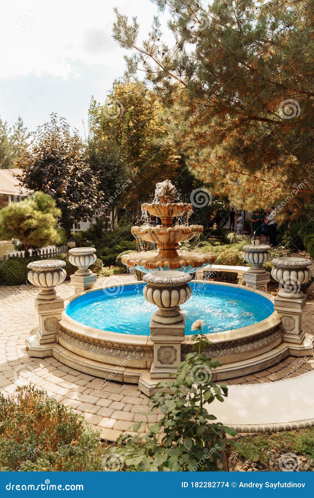 A Small Round Fountain in the Park. Stock Photo - Image of natural ...