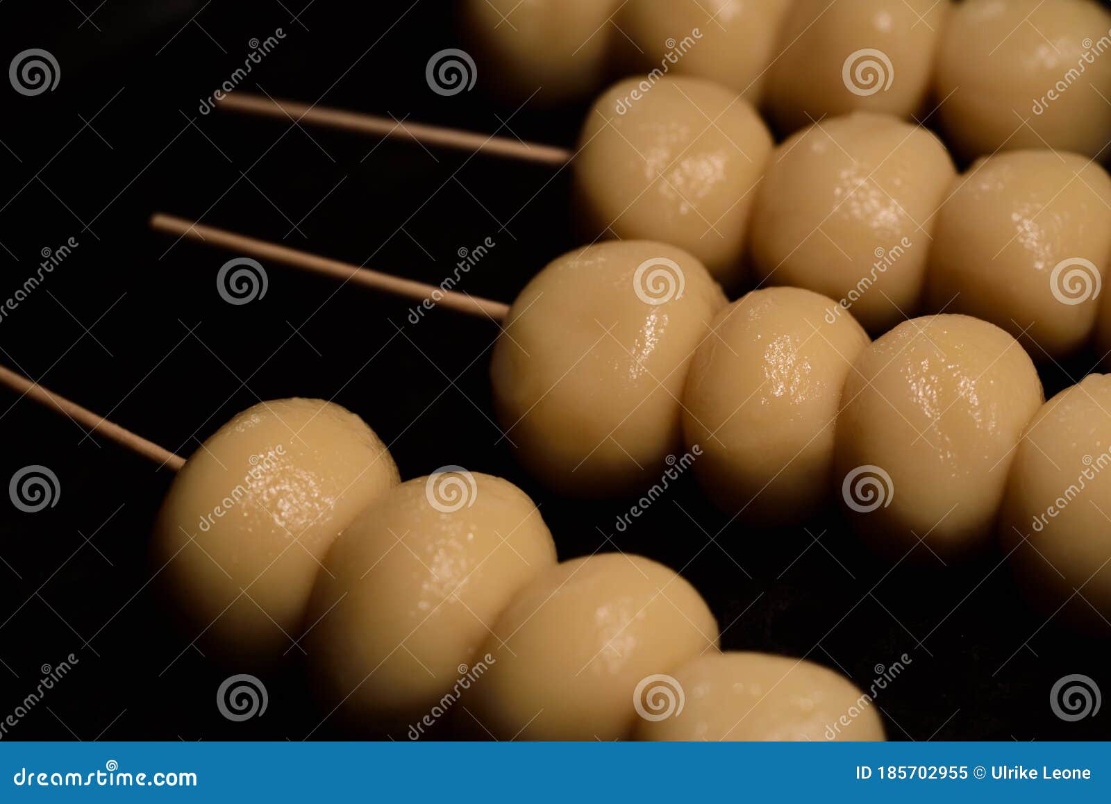 Small Round Fresh Japanese Dango Lying in a Pan for a Barbecue Stock ...
