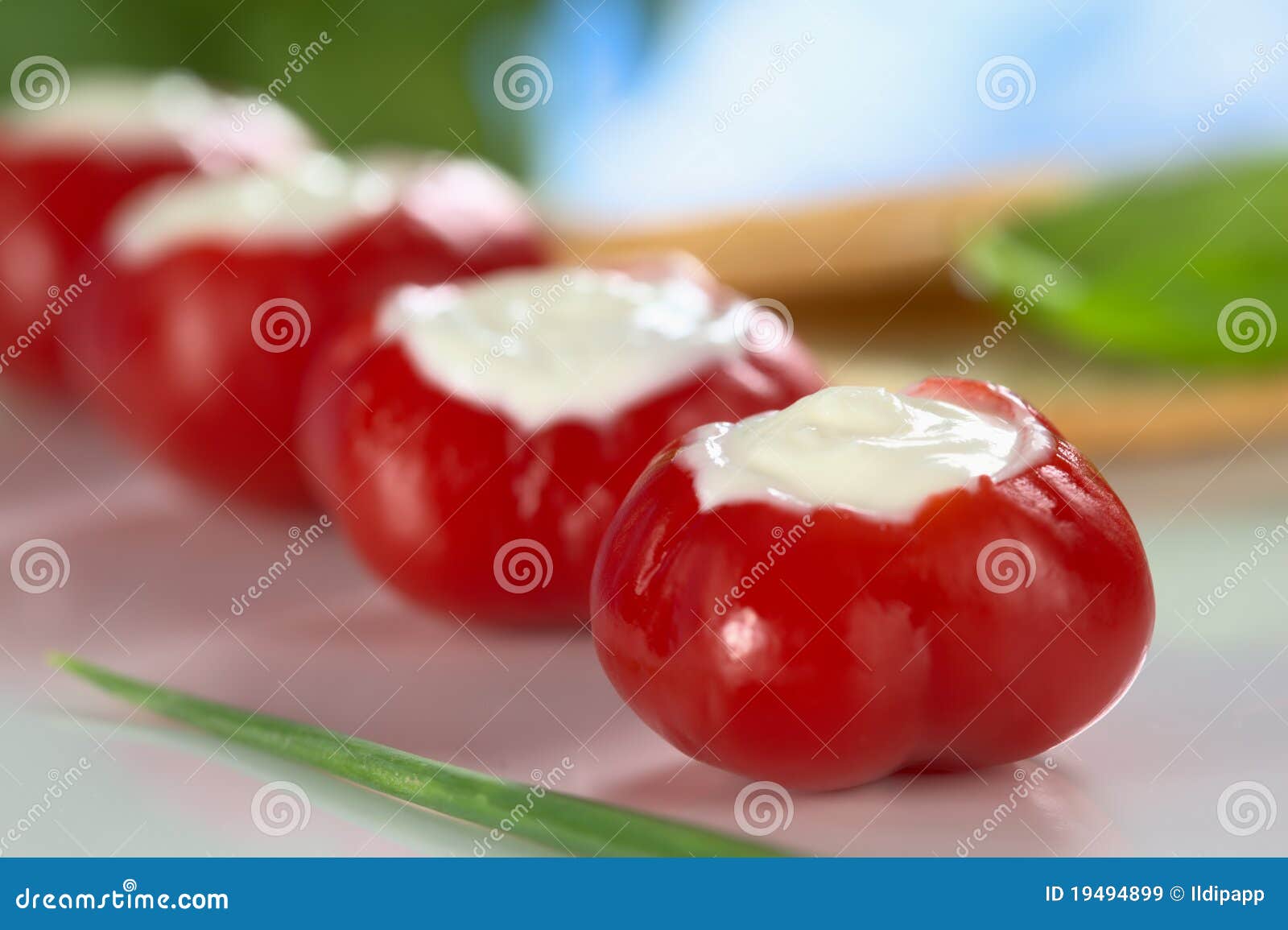 Small Round Hot Pepper Filled with Cream Cheese Stock Image - Image of ...