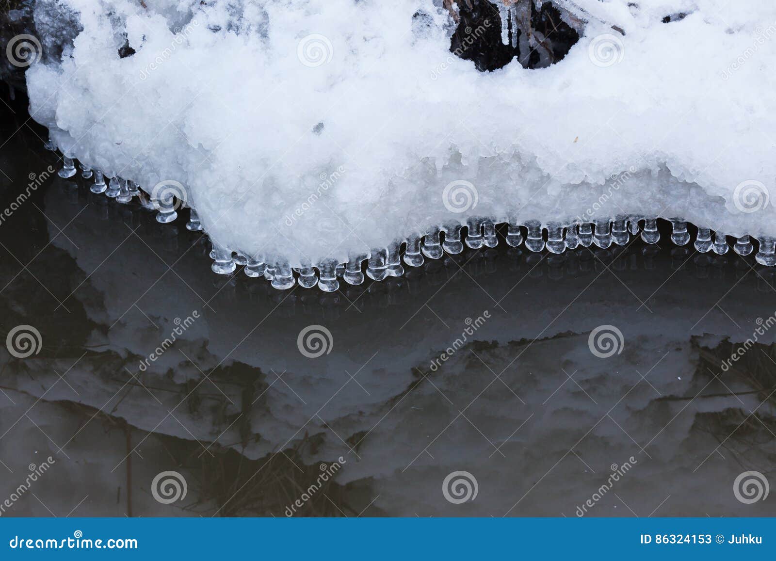 Small Round Icicles Over Water Stock Image - Image of reflect, still ...