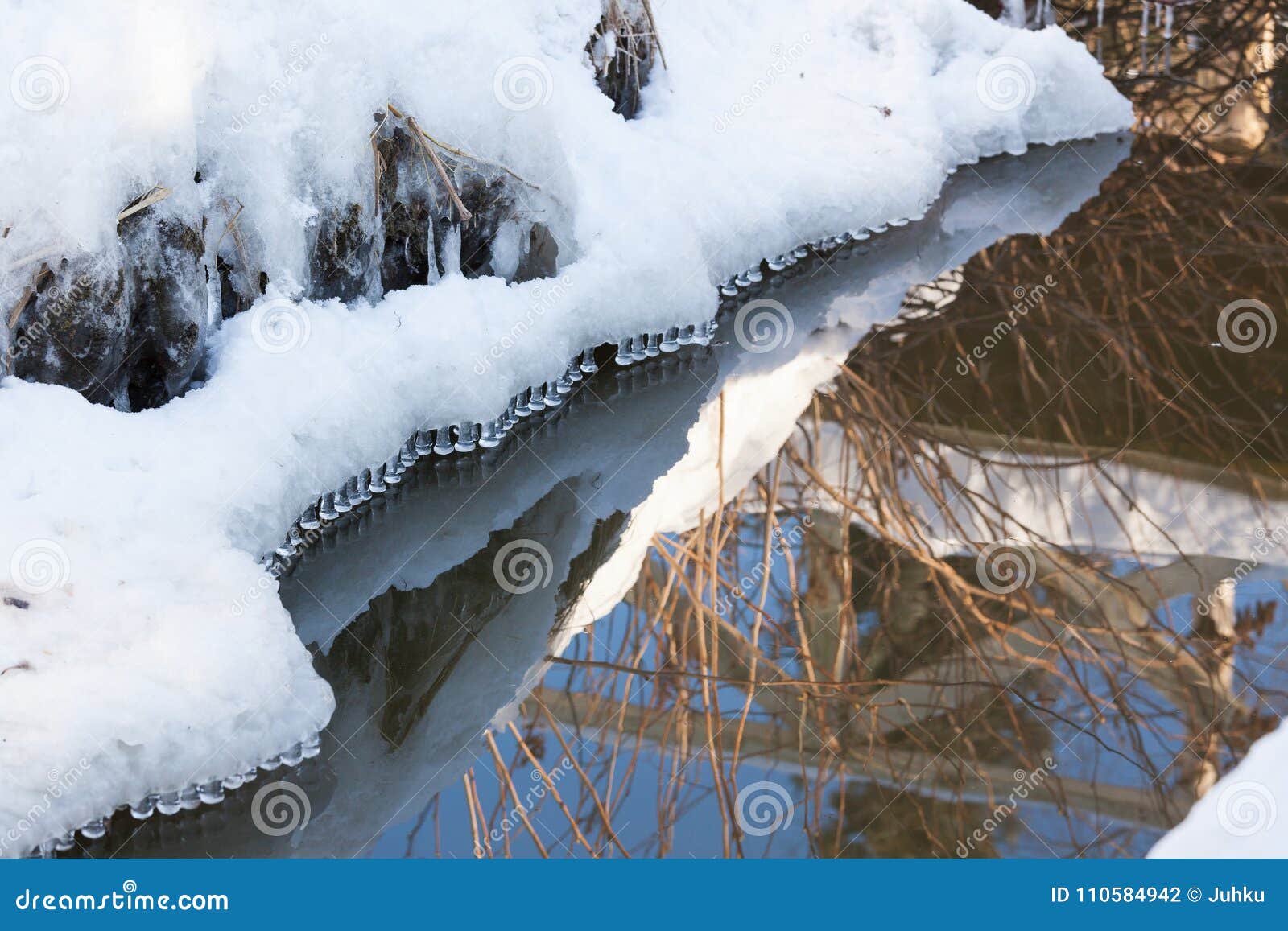 Small Round Icicles Over Water Stock Photo - Image of water, reflect ...