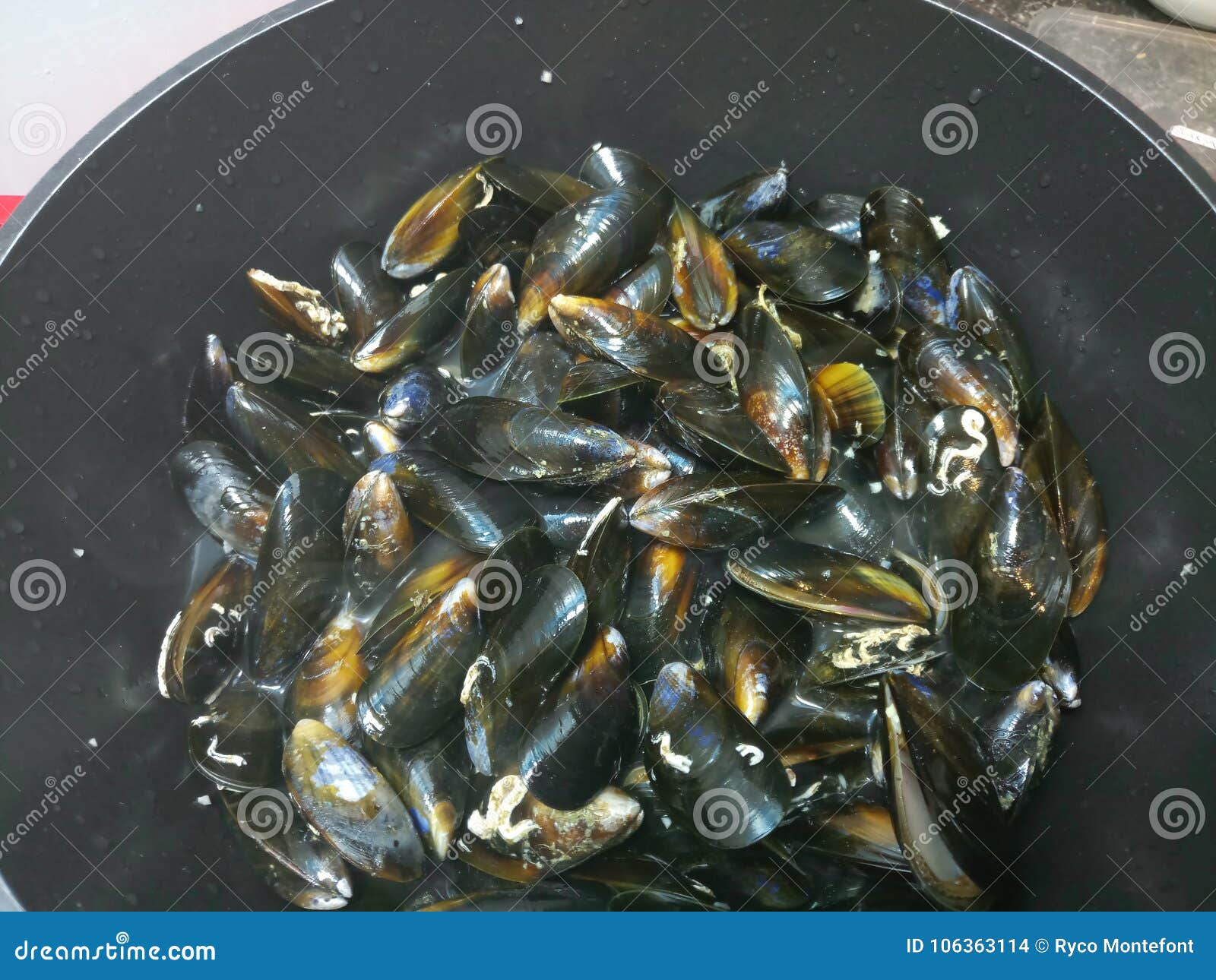 Hot Opened Mussel Shells with Mussels Cooking Stock Photo - Image of ...