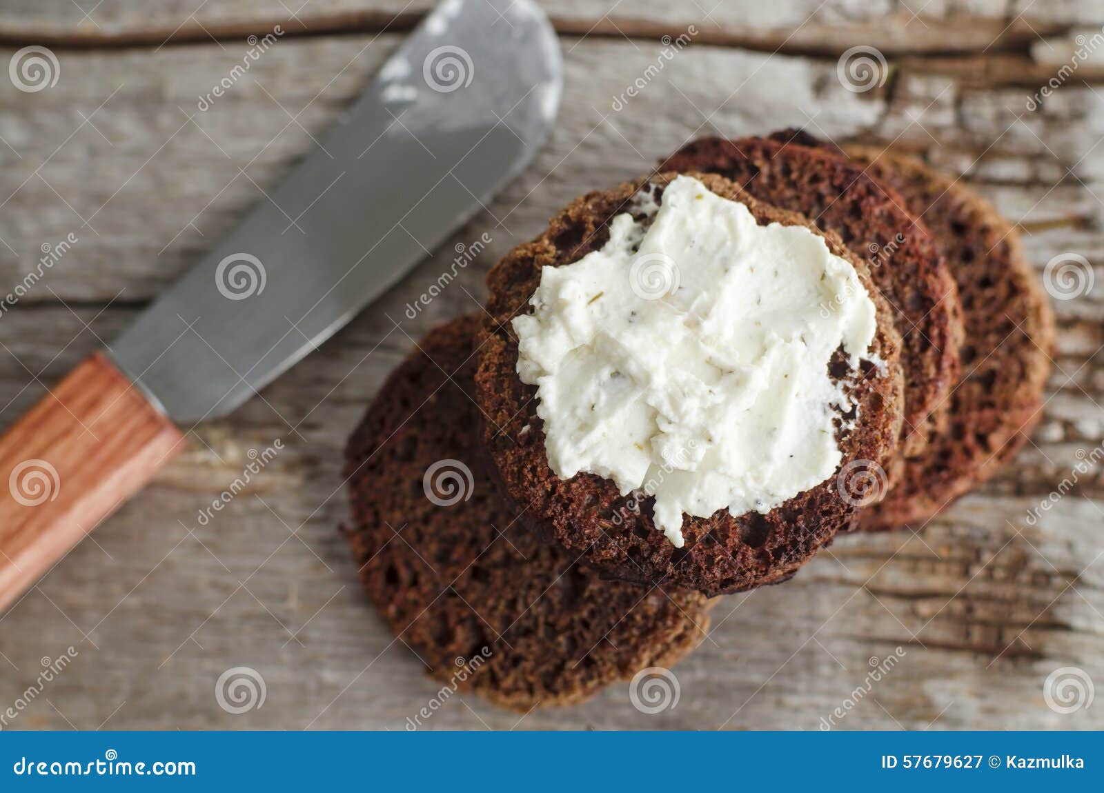 Small Round Rye Toasts with Cream Cheese Stock Image - Image of cream ...