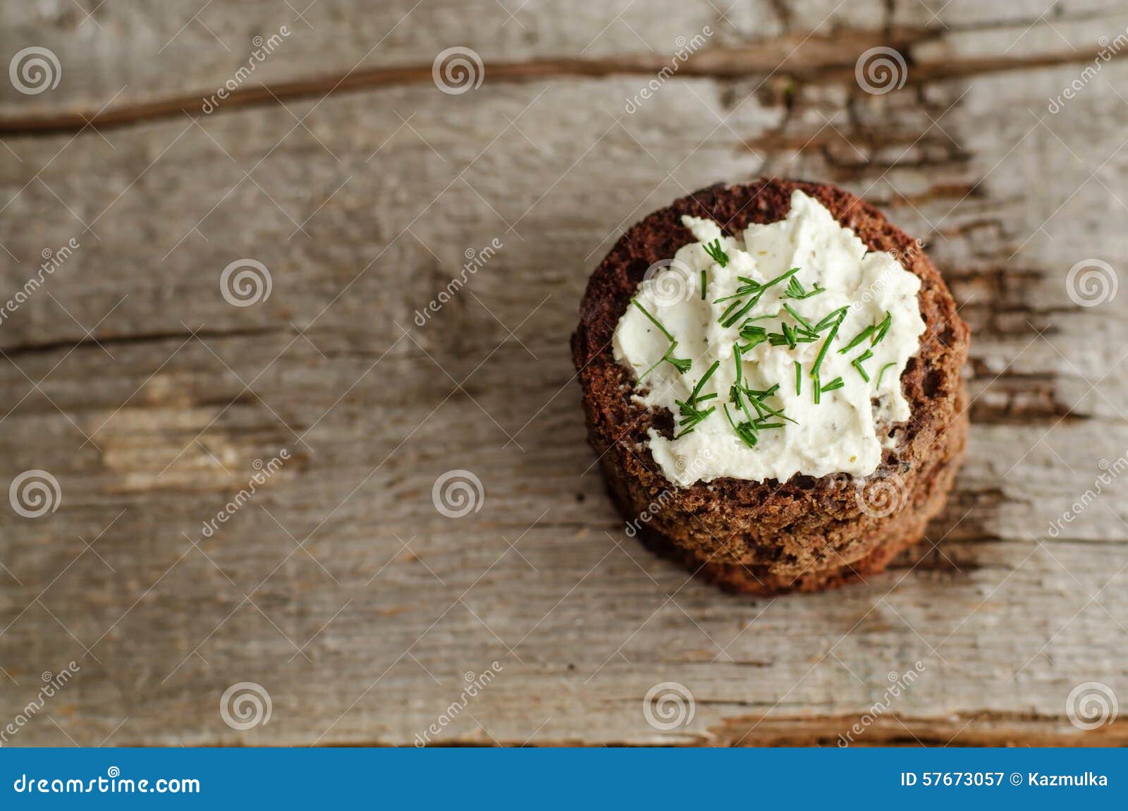 Small Round Rye Toasts with Cream Cheese and Dill Stock Image - Image ...