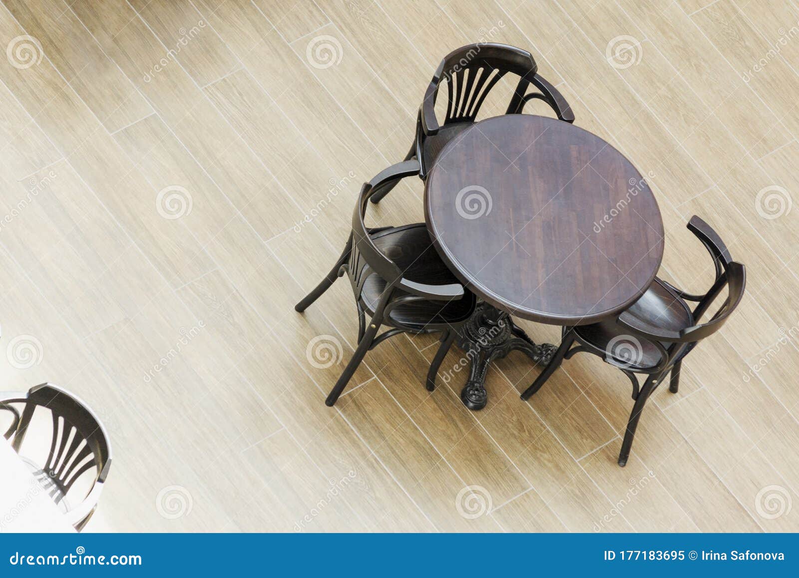 Small Round Table and Three Viennese Chairs Top View Stock Image ...