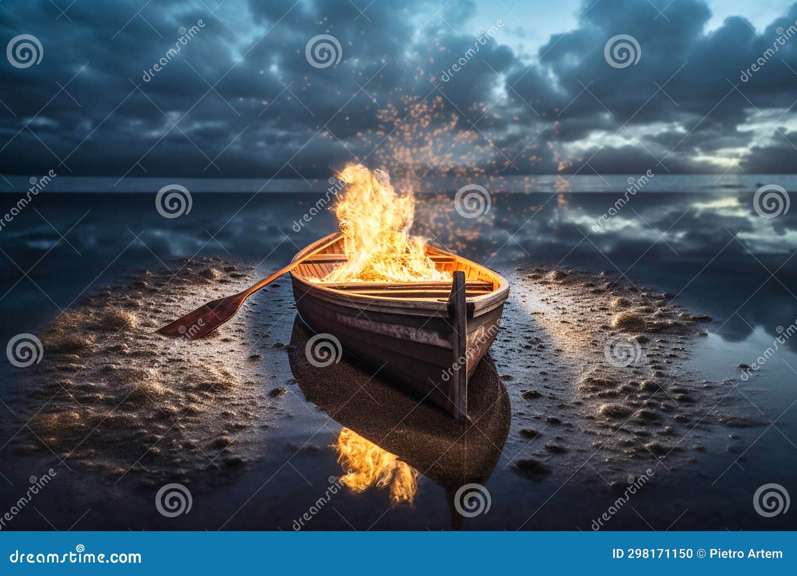 A Small Rowing Boat on Fire Stock Photo - Image of camp, fire: 298171150