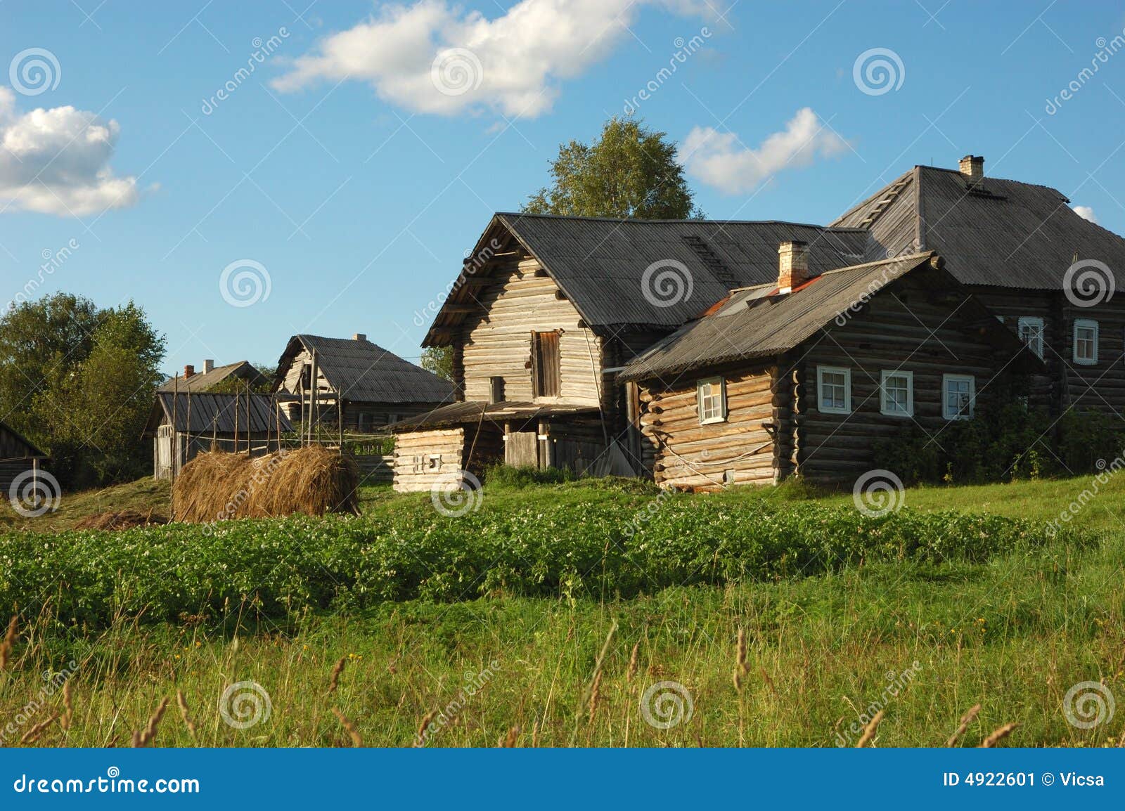 Small Russian Village at Sunset Stock Image - Image of granary, house ...