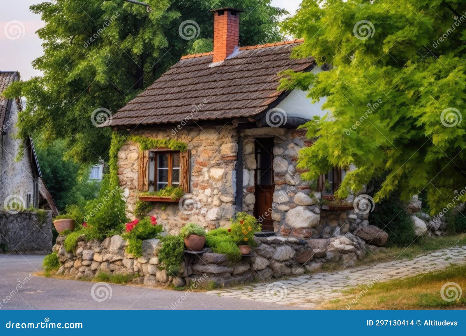 Small Rustic Cottage with a Cobblestone Chimney Stock Photo - Image of ...