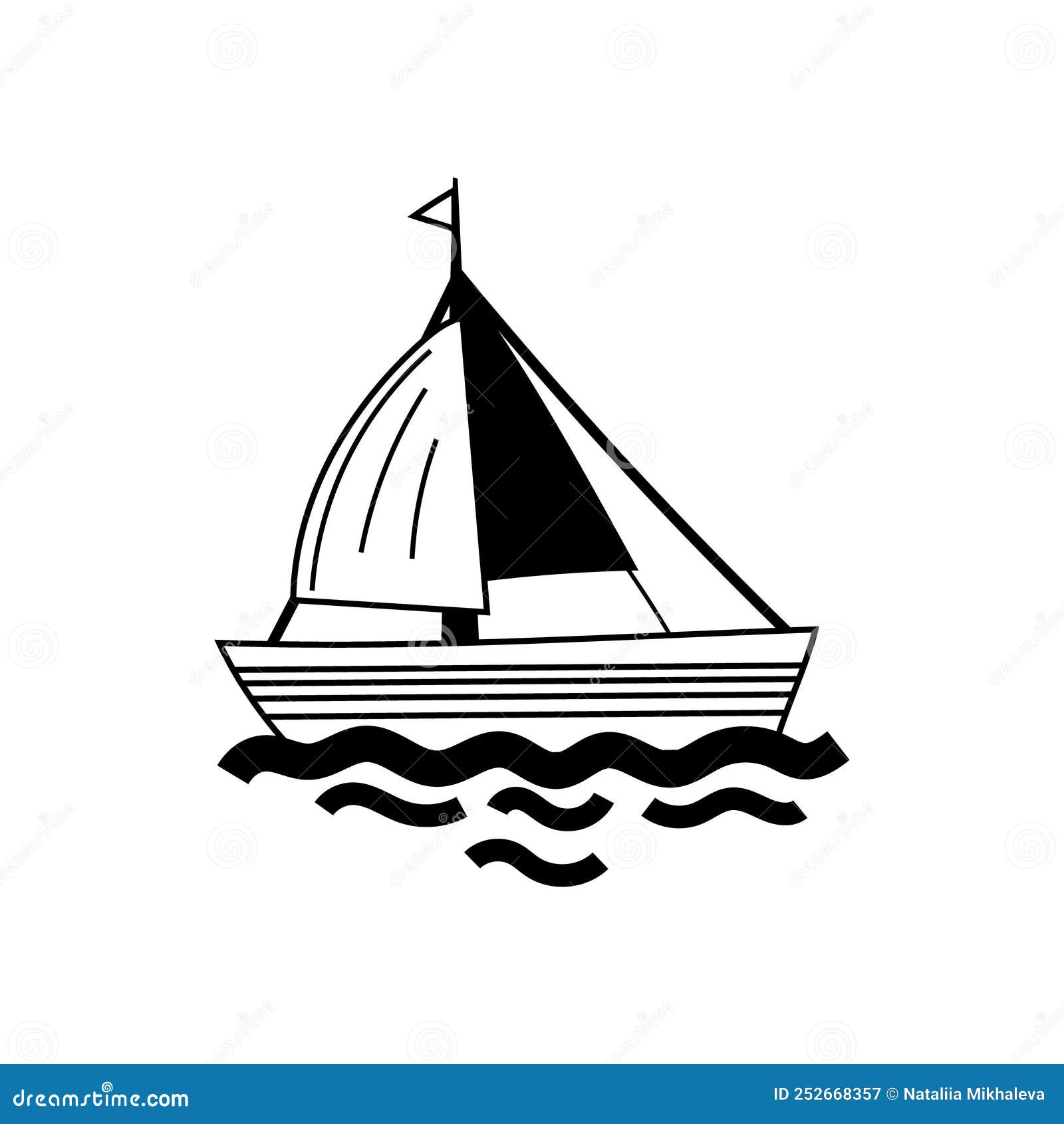 Sailboat In The Sea, Simple Sailboat Silhouette Vector Illustration ...