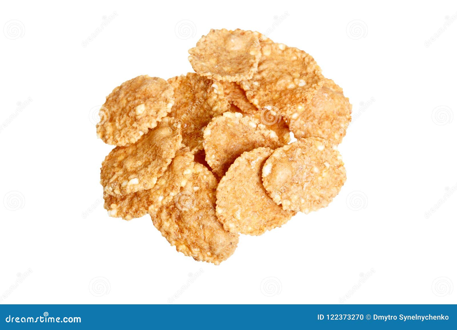 Small Sampling of Corn Flake Cereal in a Pile Isolated Against a White ...