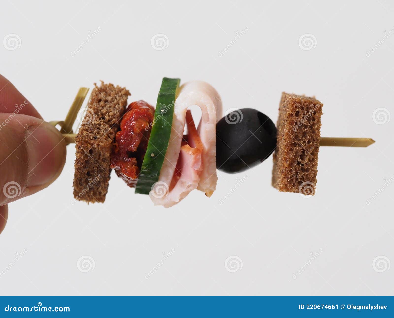 Small Sandwiches on Toothpicks Canapes in Hand Stock Image - Image of ...