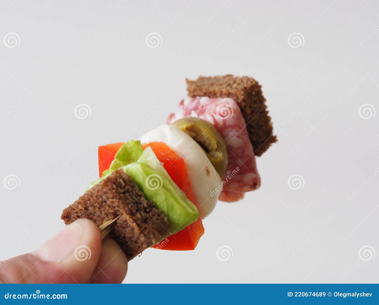 Small Sandwiches on Toothpicks Canapes in Hand Stock Image - Image of ...