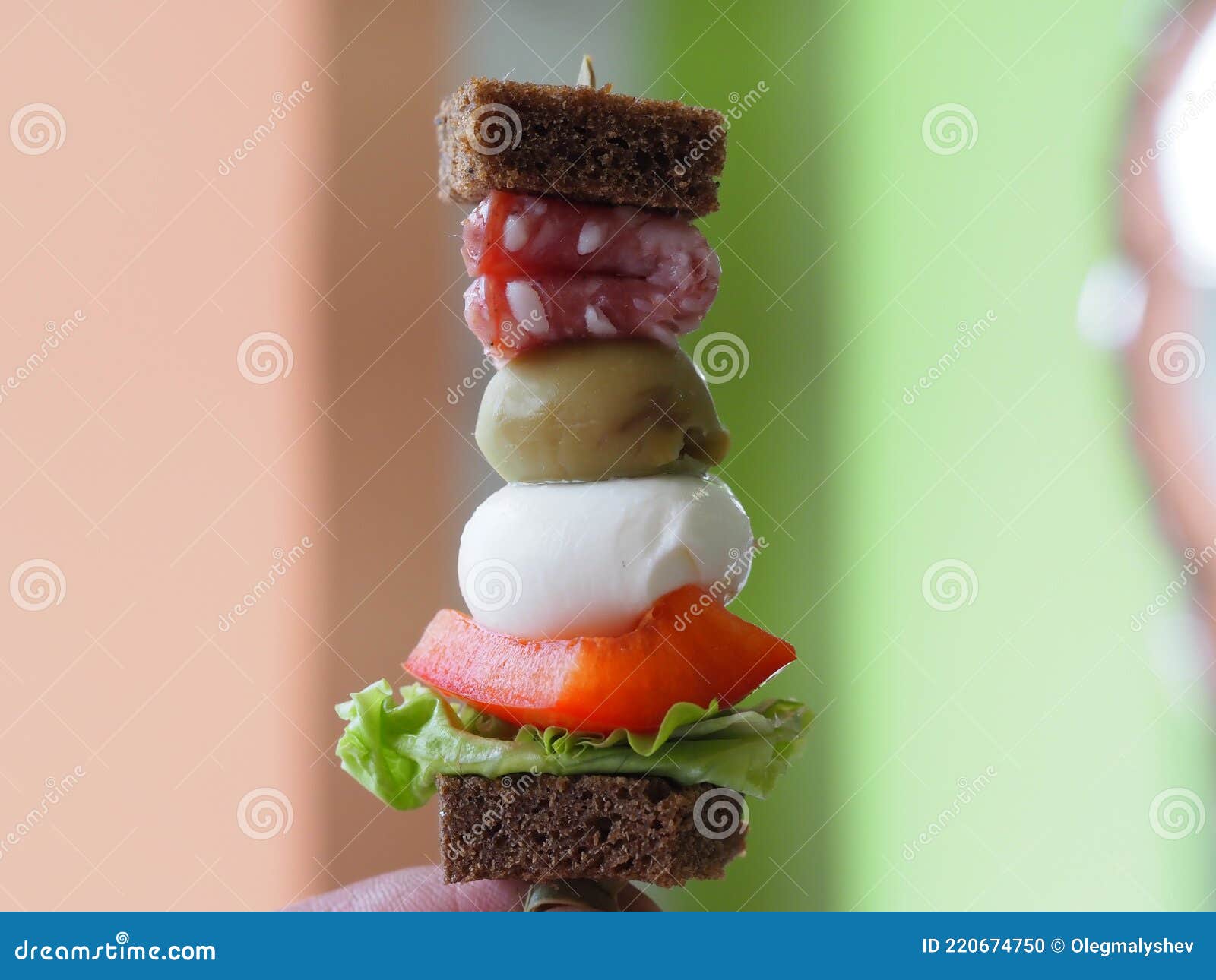Small Sandwiches on Toothpicks Canapes in Hand Stock Photo - Image of ...