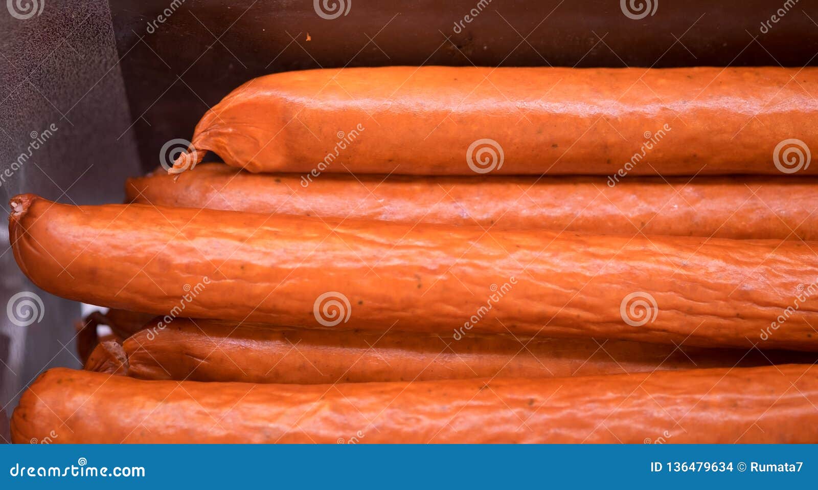 Small Sausages or Frankfurters at Refrigerated Store Window Stock Photo ...