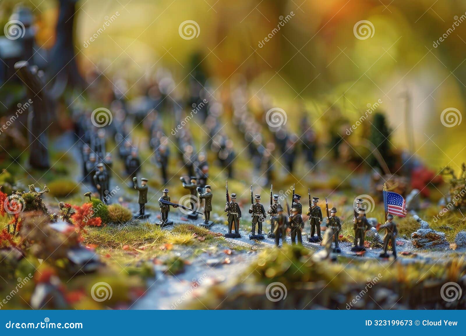 Small-scale Memorial Day Scene with Tiny Soldiers Saluting in Miniature ...