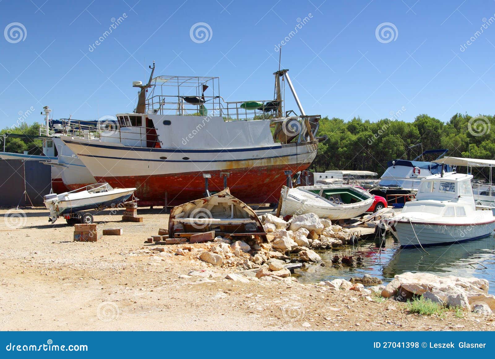 Small Sea Shipyard and Harbor, Ship Repair Stock Photo - Image of ...