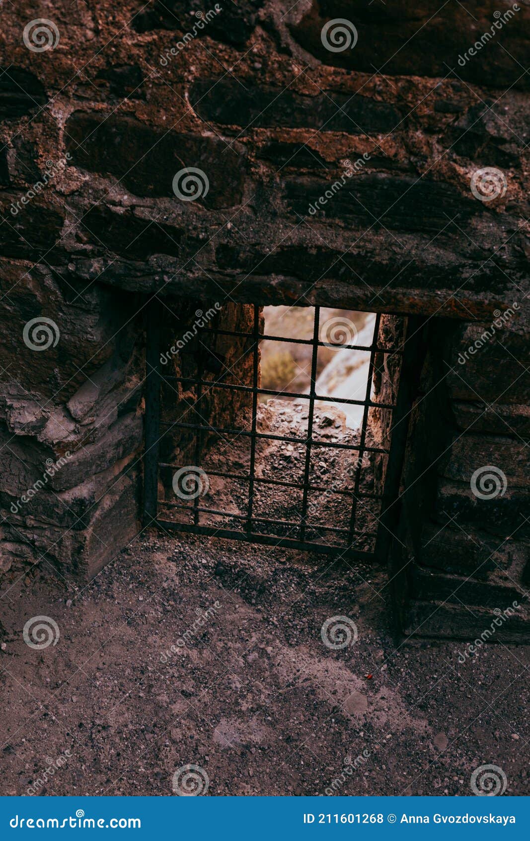 Small Secret Window with Bars in an Ancient Castle Stock Photo - Image ...