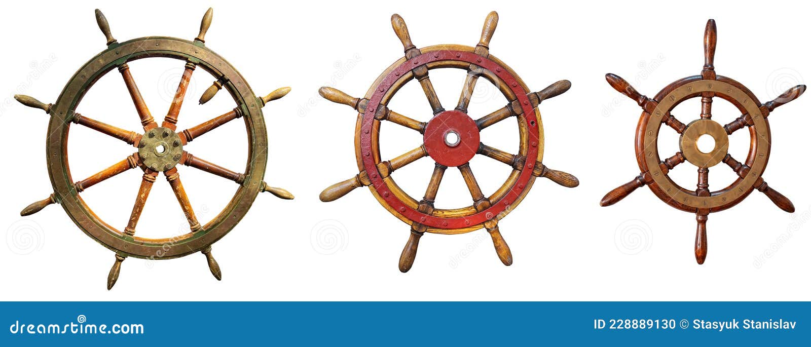 Set of Three Different Classic Steering Wheels for Sailing Ship ...