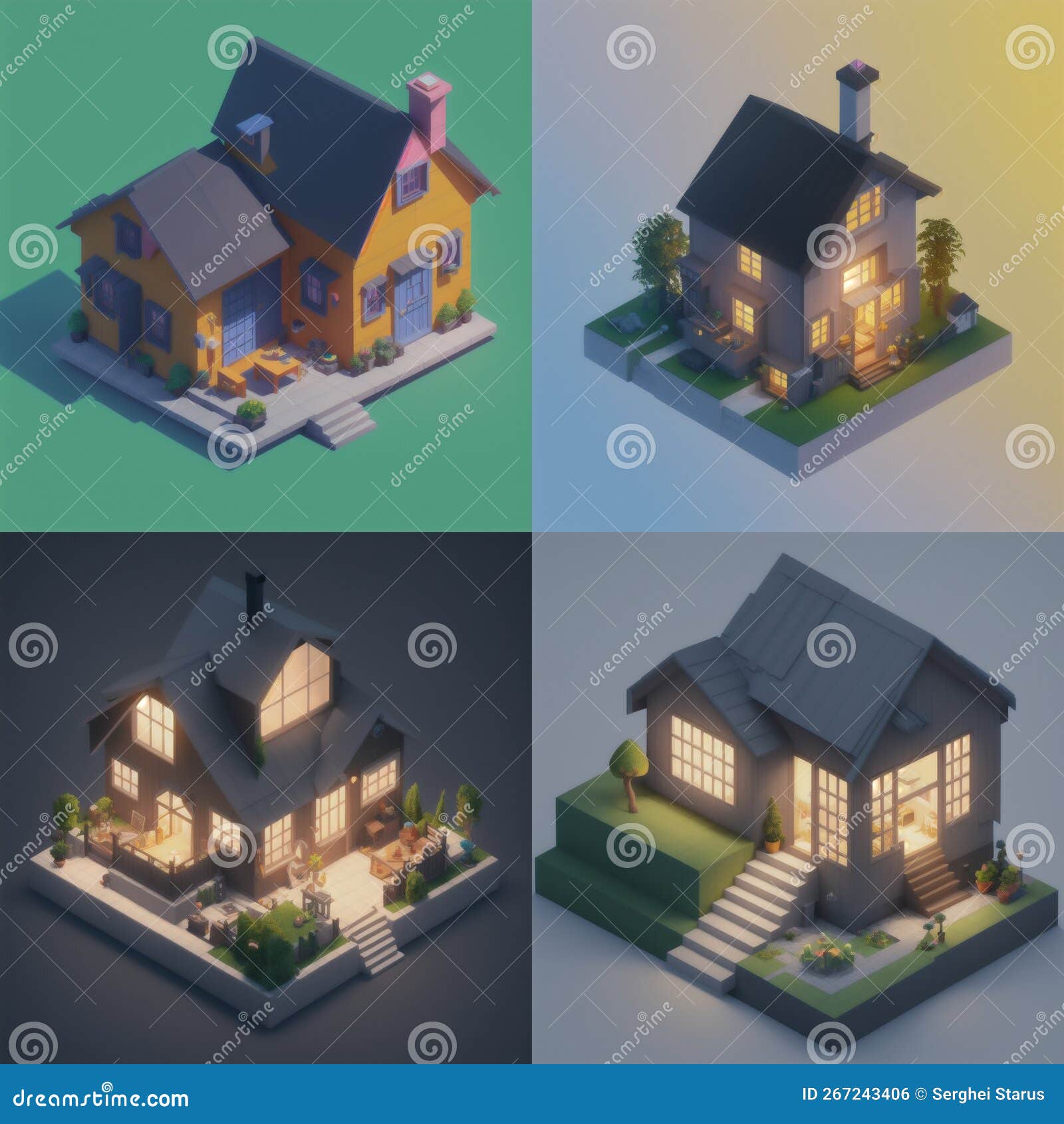 Small Set of Tiny Cute Houses 3D Concepts Stock Illustration ...