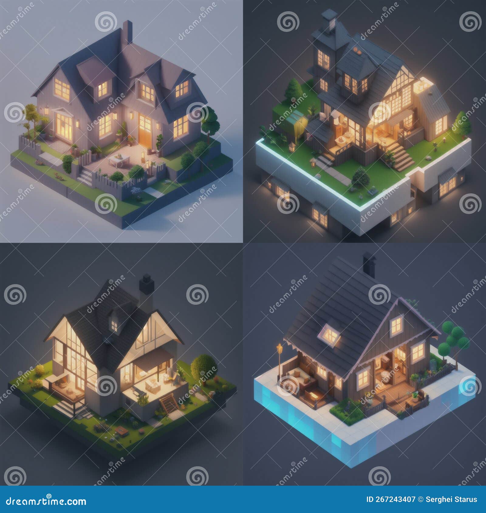 Small Set of Tiny Cute Houses 3D Concepts Stock Illustration ...