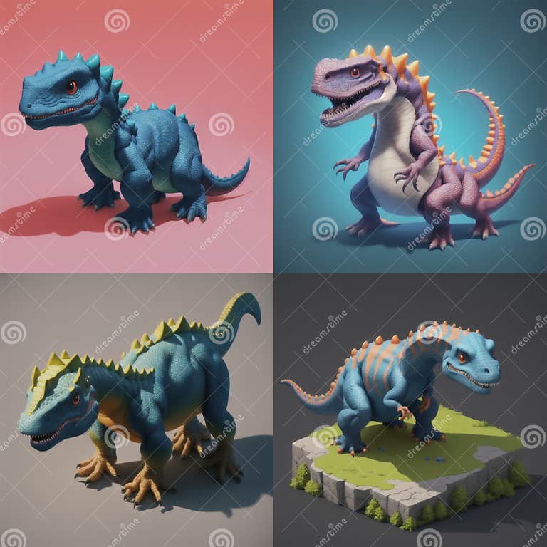 Small Set of Tiny Toy Dinosaurs, 3D Concept Characters Stock Illustration - Illustration of ...