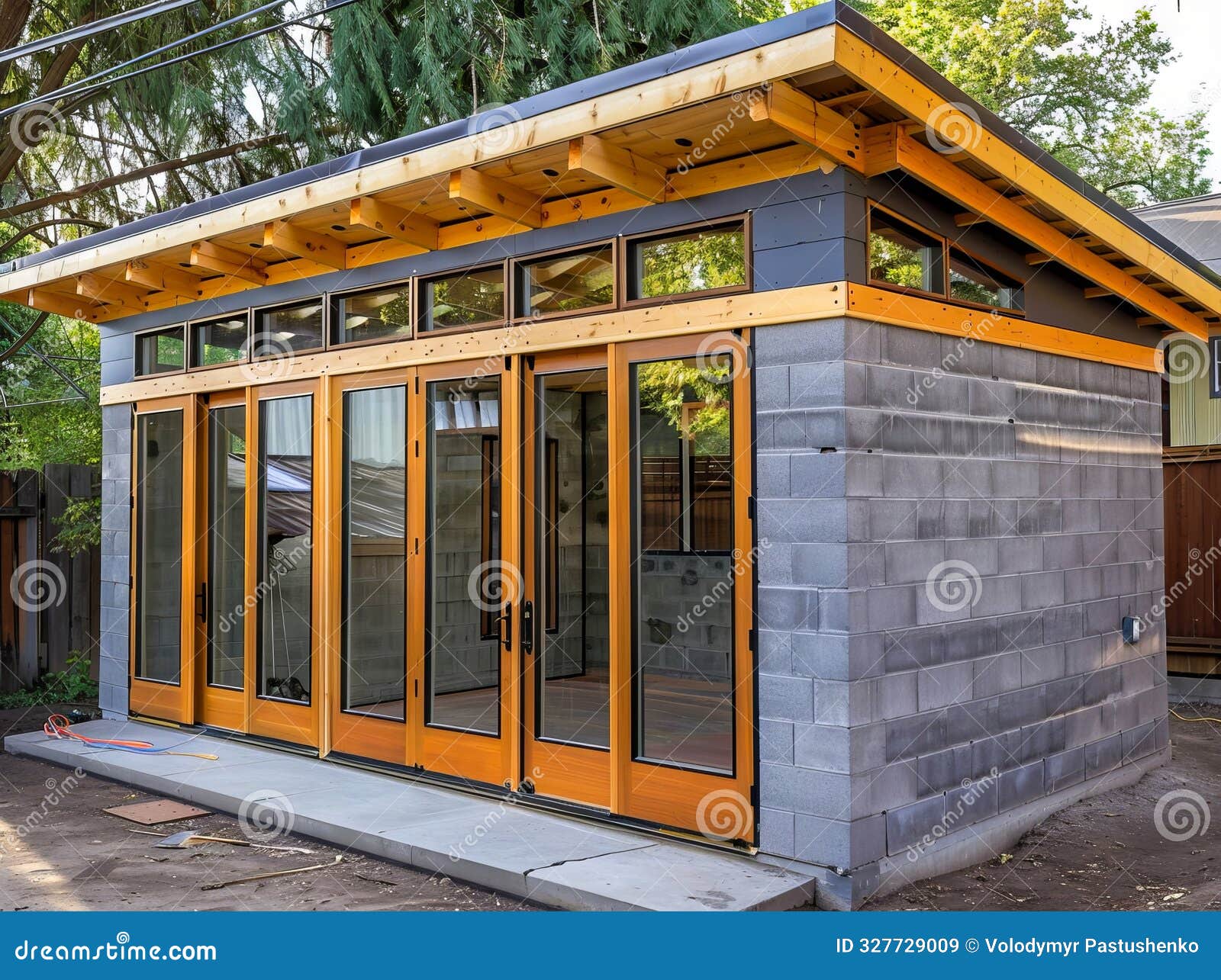 A Small Shed with Windows and Doors Stock Image - Image of house, tree ...