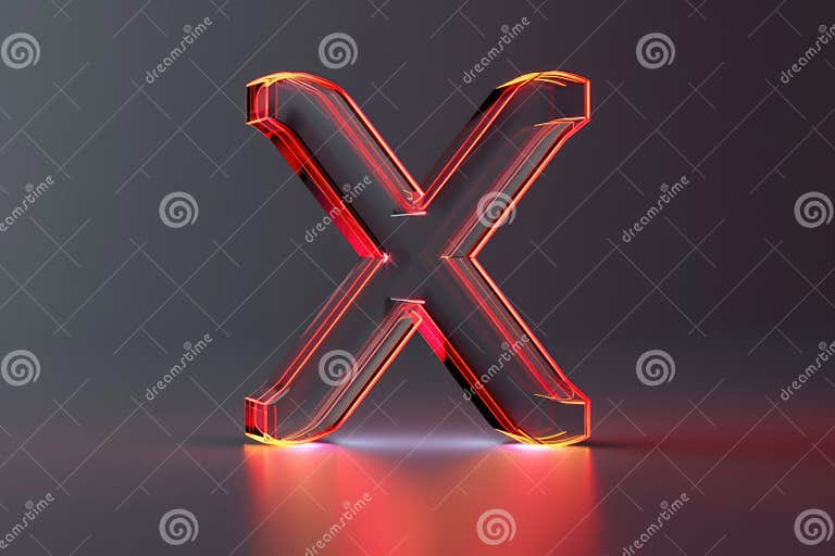 A Small Shiny Red Letter X Marked on a Plain Gray Background Stock ...