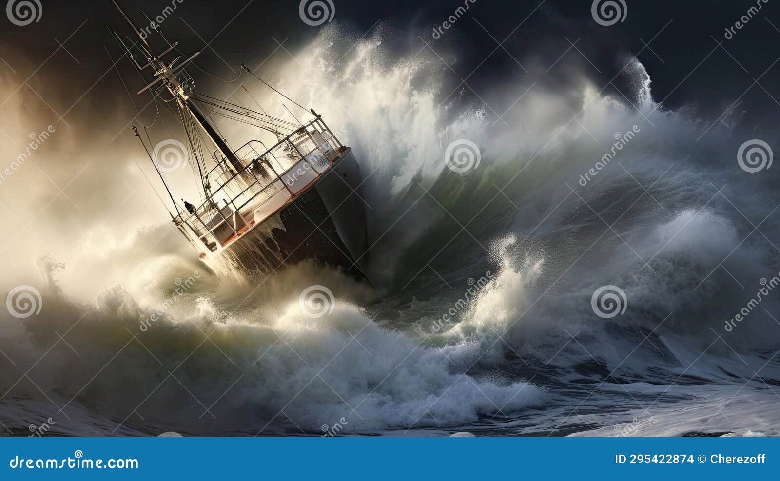 A Small Ship is Covered by a Wave during a Storm at Sea Stock Photo ...