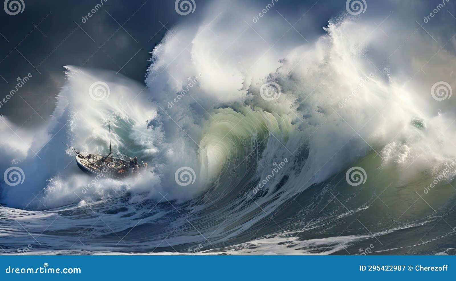 A Small Ship is Covered by a Wave during a Storm at Sea Stock Image ...