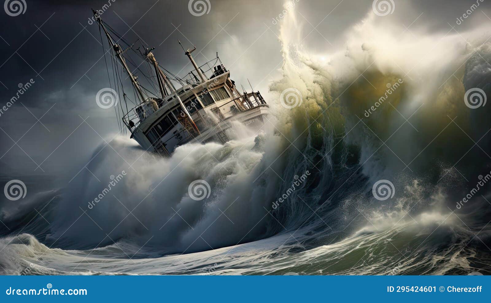 A Small Ship is Covered by a Wave during a Storm at Sea Stock Image ...