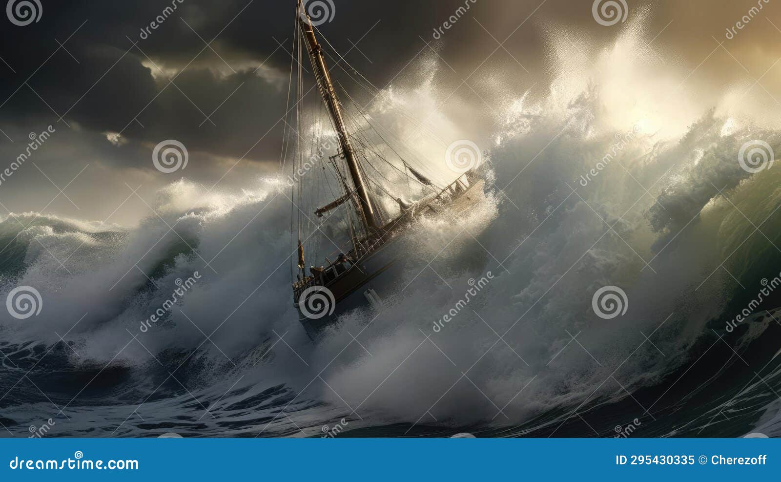 A Small Ship is Covered by a Wave during a Storm at Sea Stock Image ...