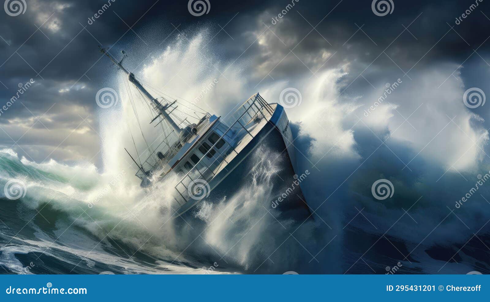 A Small Ship is Covered by a Wave during a Storm at Sea Stock Image ...