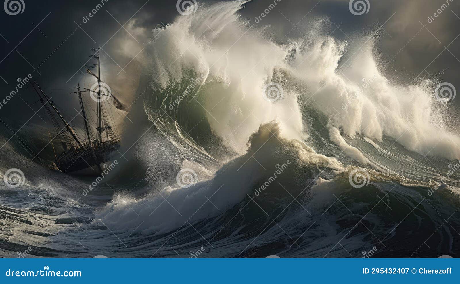 A Small Ship is Covered by a Wave during a Storm at Sea Stock Image ...