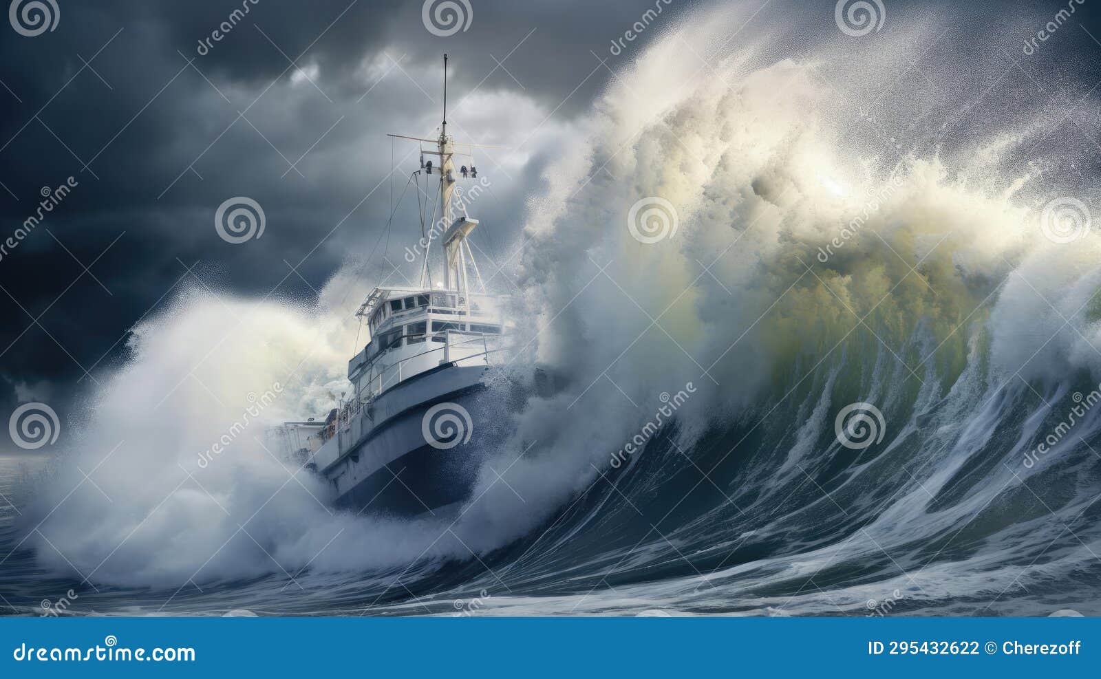 A Small Ship is Covered by a Wave during a Storm at Sea Stock Photo ...