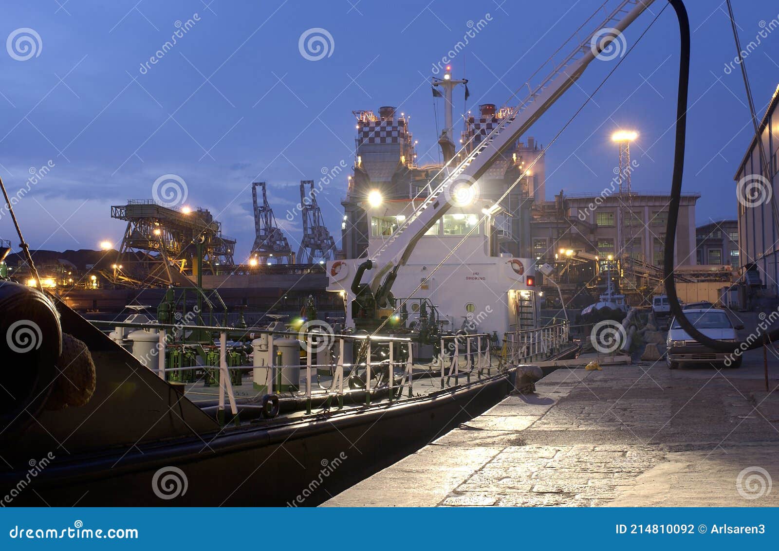 Small Ship that Loads Fuel To Refuel Large Ships at Sea Stock Photo ...