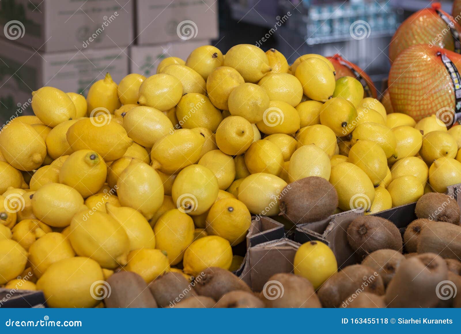 Small Shop. There is a Yellow Lemon on the Window. Close-up Stock Photo ...