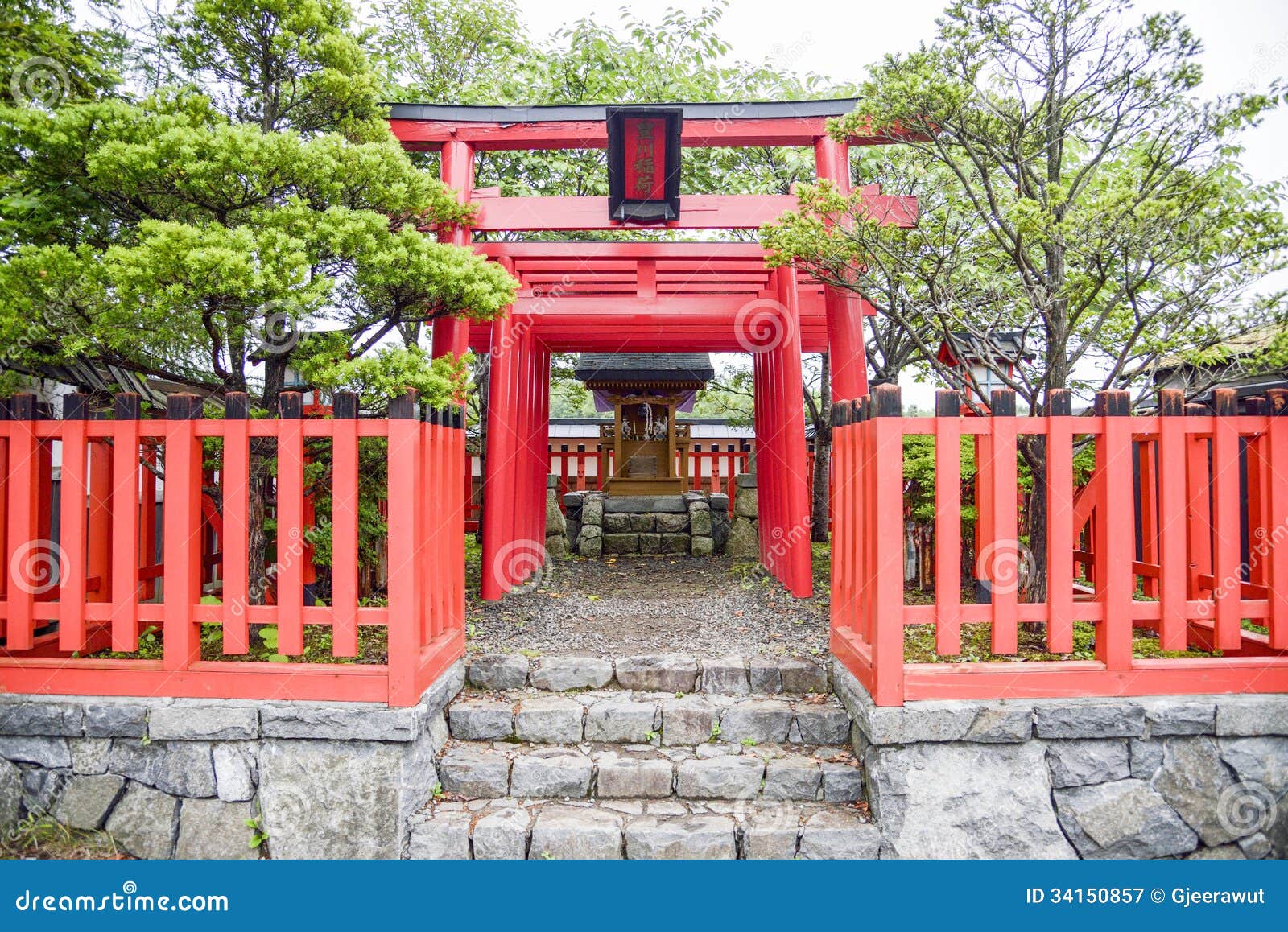 Small Shrine with Red Torii in Japanese Style Stock Image - Image of ...
