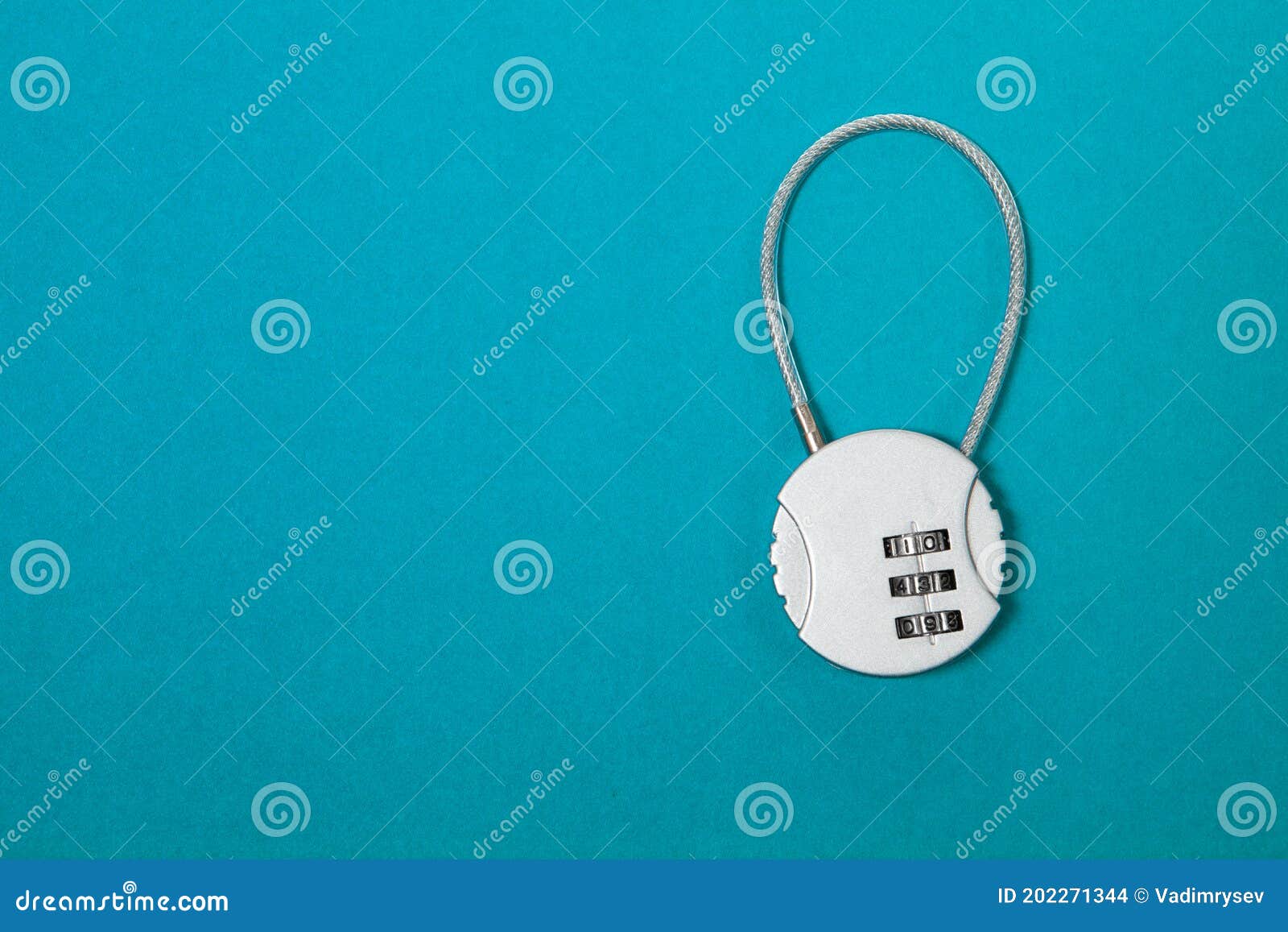 Small Silver Iron Cipher Lock with a Coded Set on Blue Background Stock ...