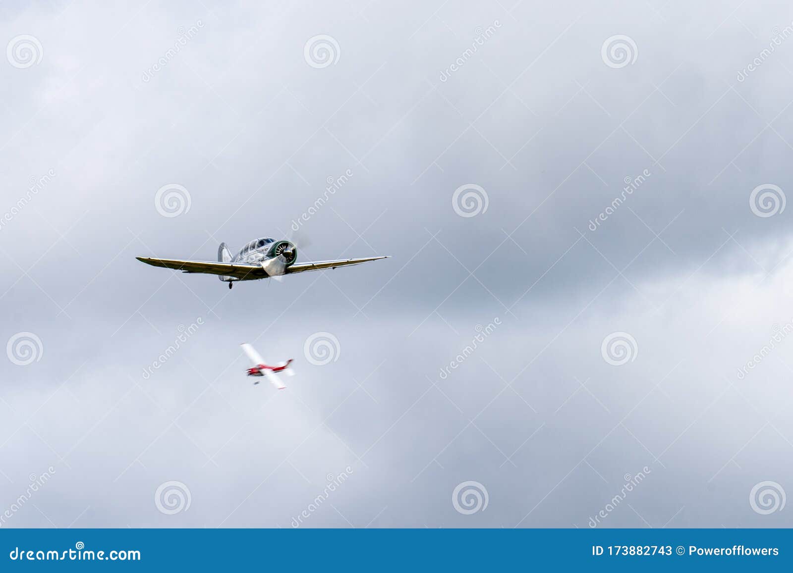 Small Single Prop Engine Plane Parked In Front Of Workshop Hangar ...