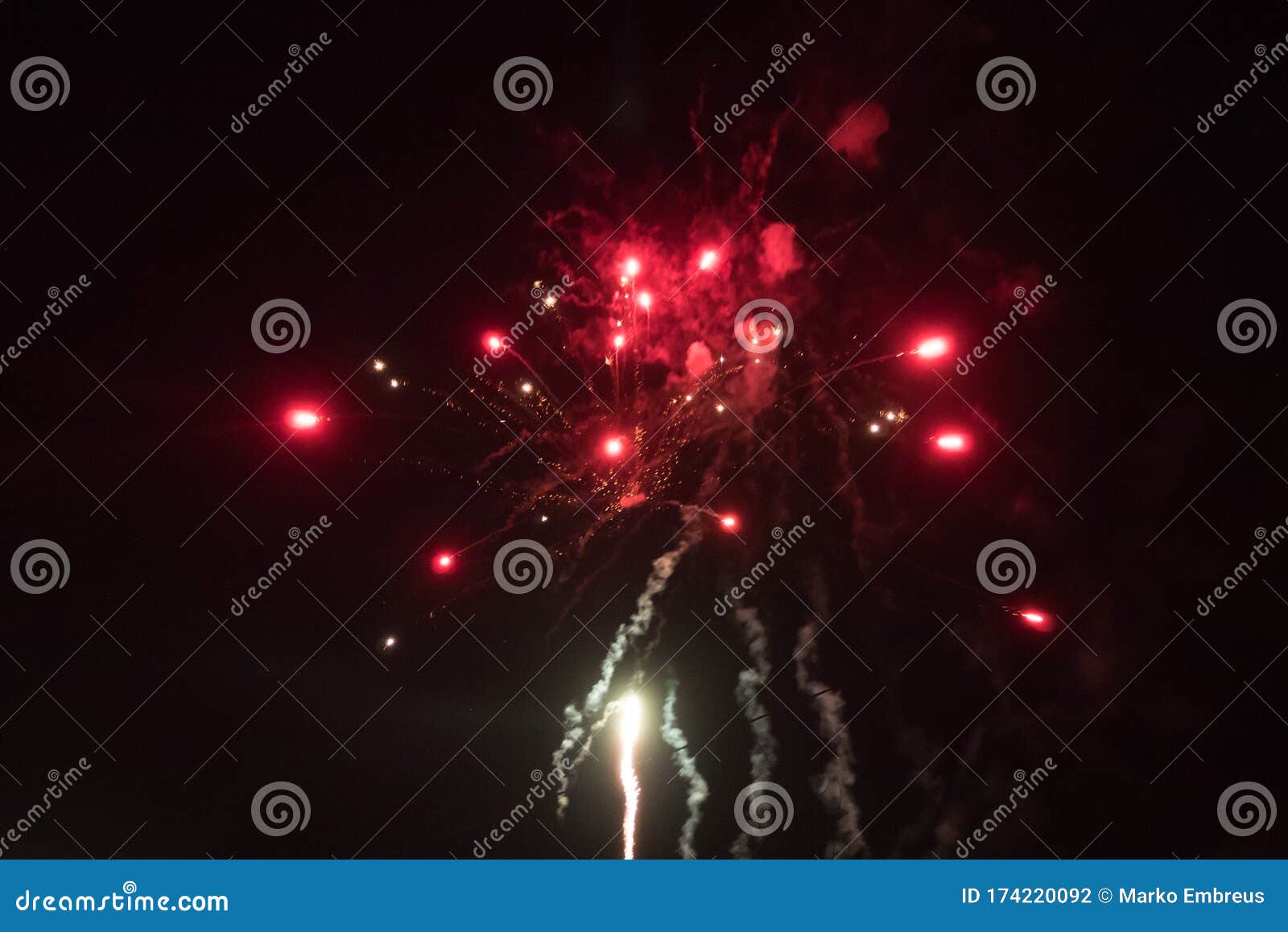 Small, Single, Fireworks in a Black, Night Sky Stock Photo - Image of ...