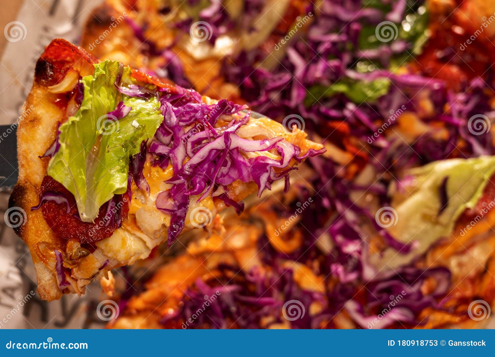 Small Slice of Thin Pizza with Fresh Vegetables and Herbs Stock Image ...