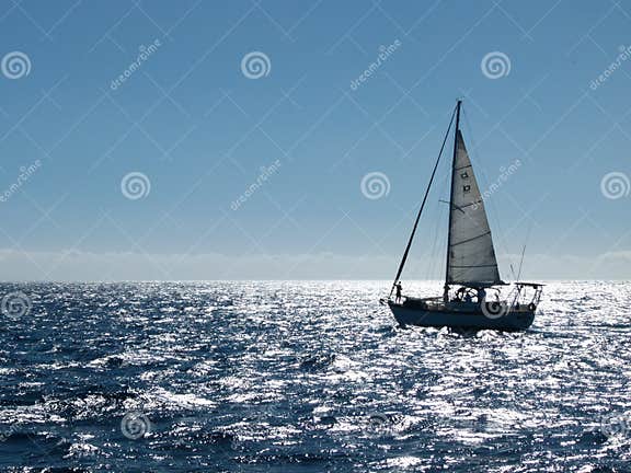 Small Sloop on a Bright Sea Stock Image - Image of sunlight, sunlit ...