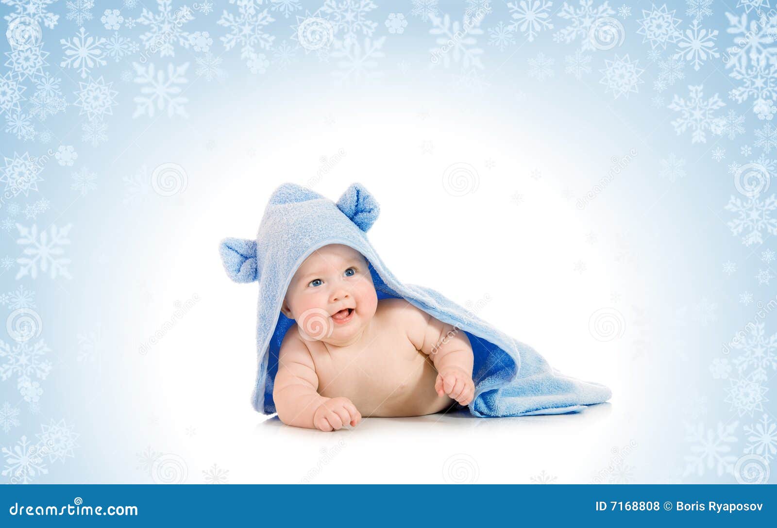 Small Smiling Baby with on Snowy Background Stock Photo - Image of ...