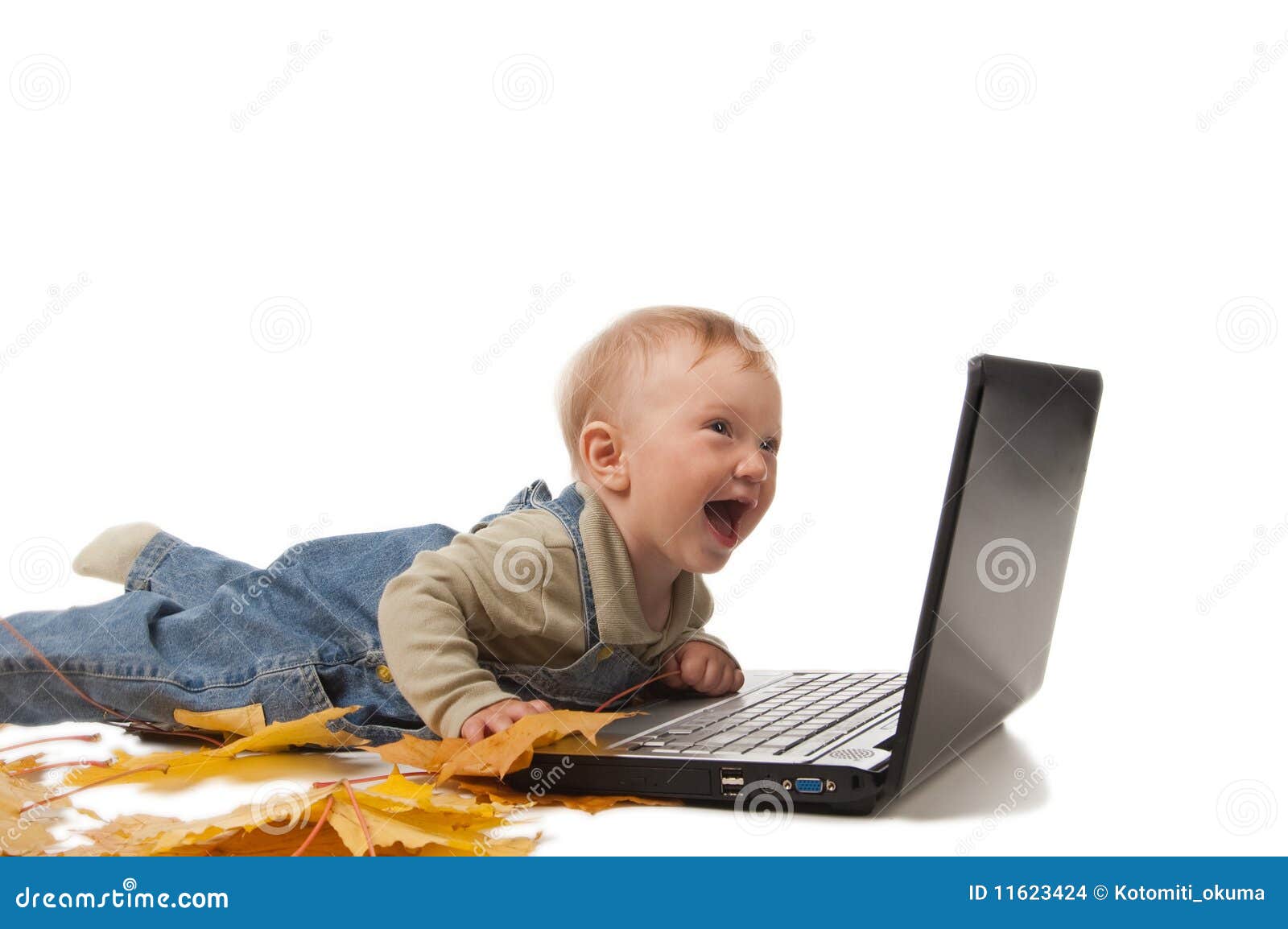 The Small Smiling Happy Kid with the Laptop Stock Photo - Image of ...