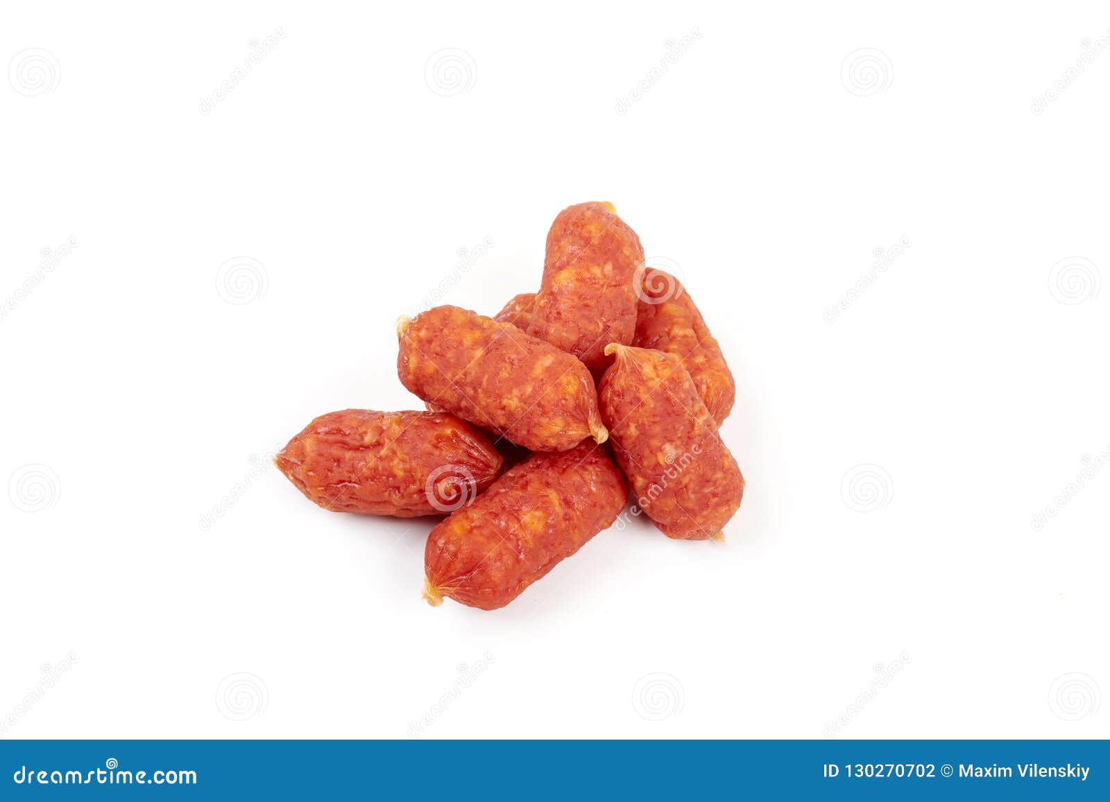 Small Smoked Sausages Isolated on a White Background. Stock Photo ...