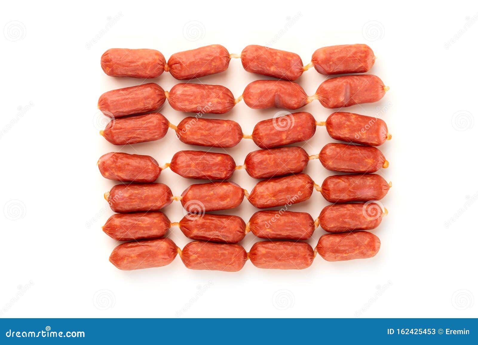 Small Smoked Sausages on a White Background. Stock Image - Image of ...